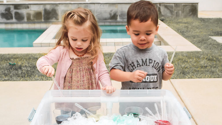 Sensory Table Pouring Station & Coloring Ice